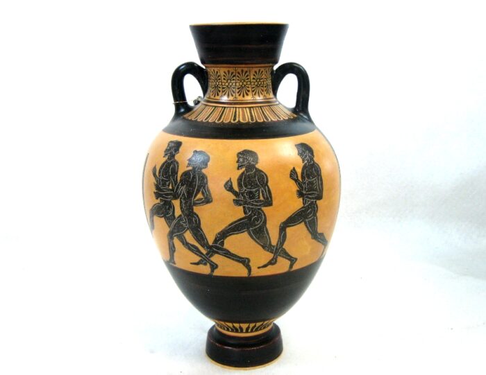 Black Figured men Panathenaic Amphora | Hellenic Art