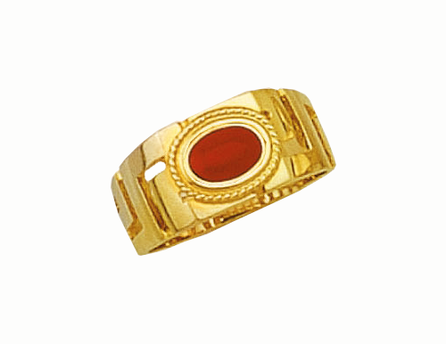 Gold Greek key band ring with red stone | Hellenic Art
