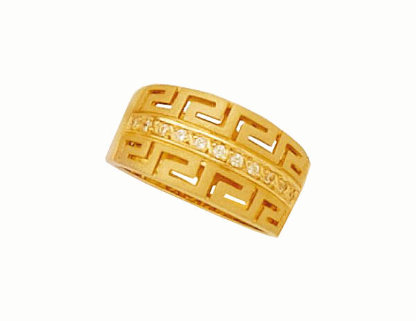 Gold Greek key three band ring with zirgons | Hellenic Art