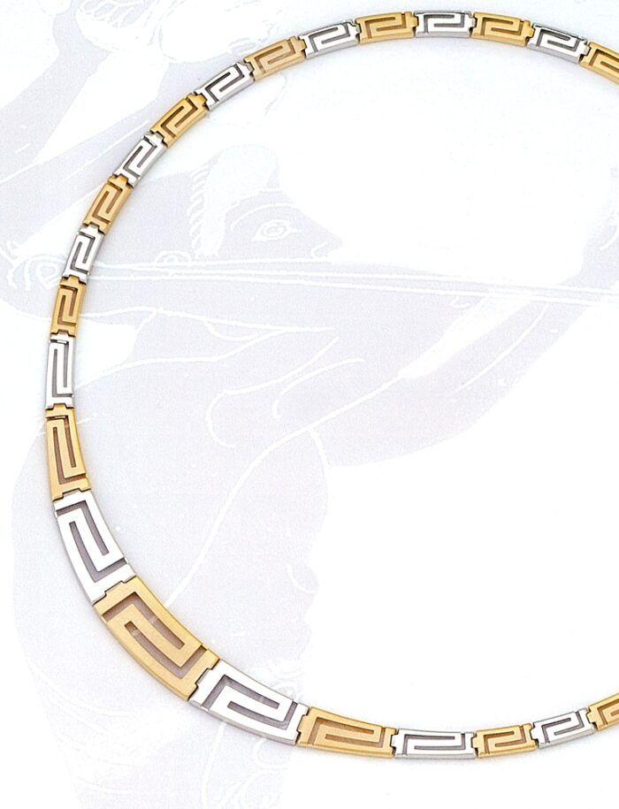 Gold & White gold Greek Key Meander Necklace – 16 in. Unisex | Hellenic Art
