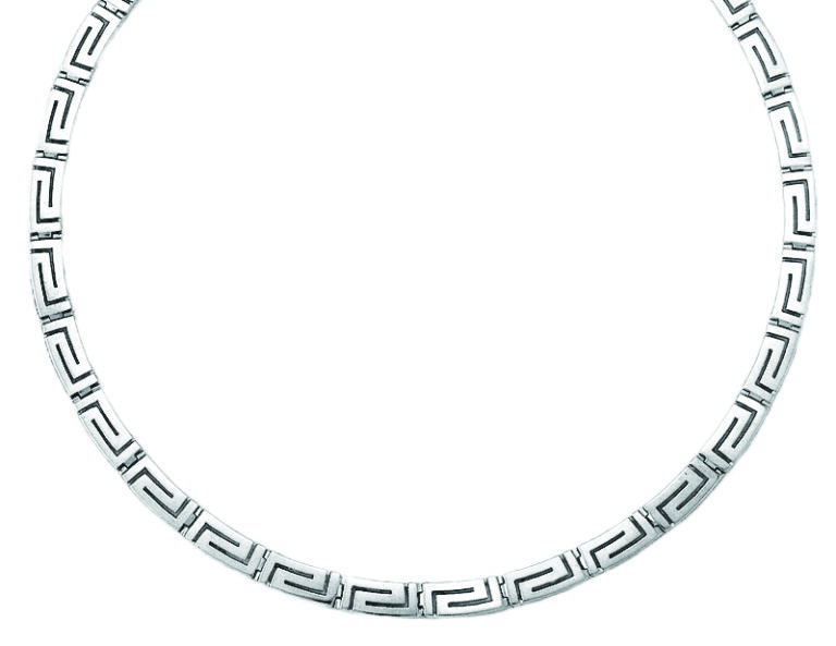 White gold Ancient Greek Key Meander Necklace | Hellenic Art
