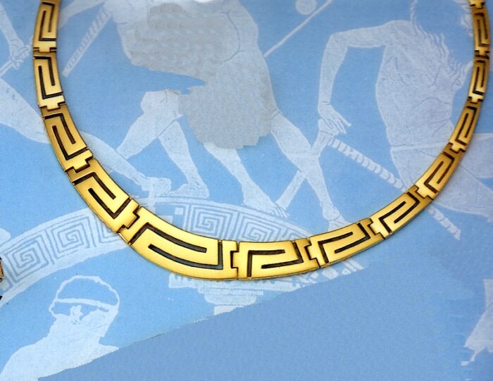 Gold Greek Key Meander Geometric Necklace | Hellenic Art