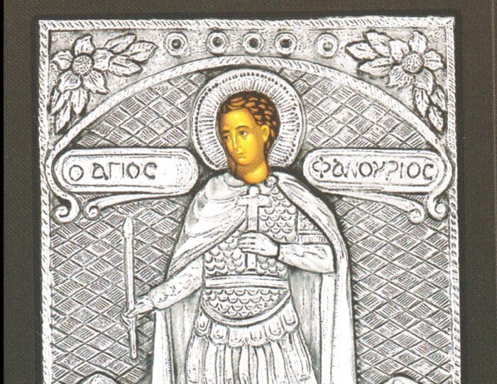 Silver Greek Orthodox icon of St. Fanourios | Hellenic Art